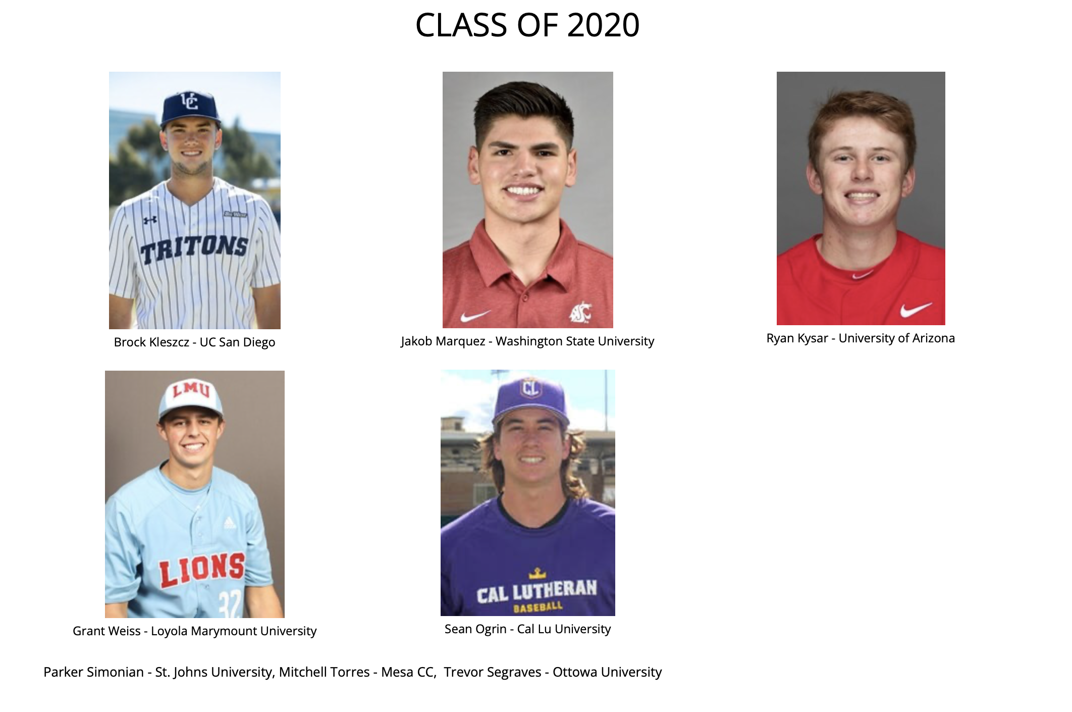All Time Roster – Valencia Vikings Baseball Team